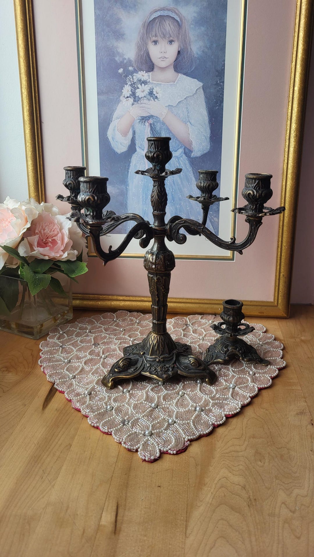 Vintage 5 Arm Candelabra & Small Candle Stick | Brass Tone Candelabra ...