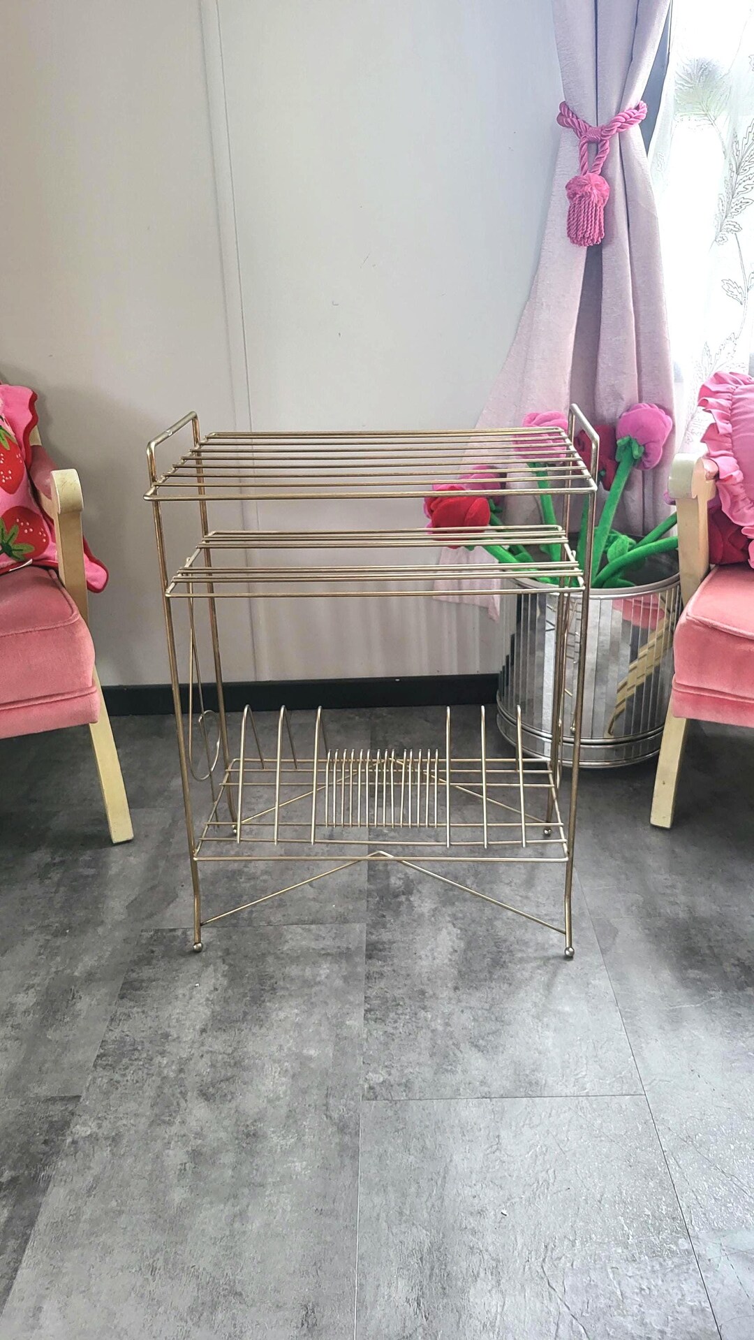 MCM Gold Wire Stereo Rack Table, Record Player Storage Rack Table ...