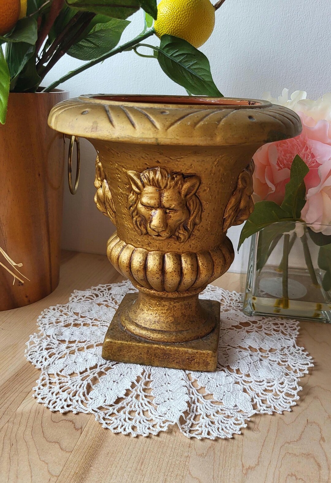 Vintage Lion Handmade Barbotine Vase Centerpiece Ceramic Bouquetière - Etsy