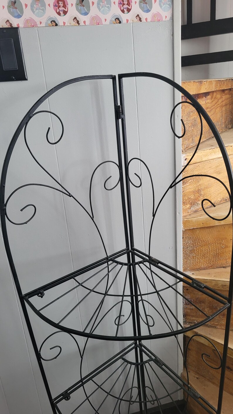 Vintage Corner Metal Shelf Unit 3 Tier. Wrought Iron Folding Corner ...