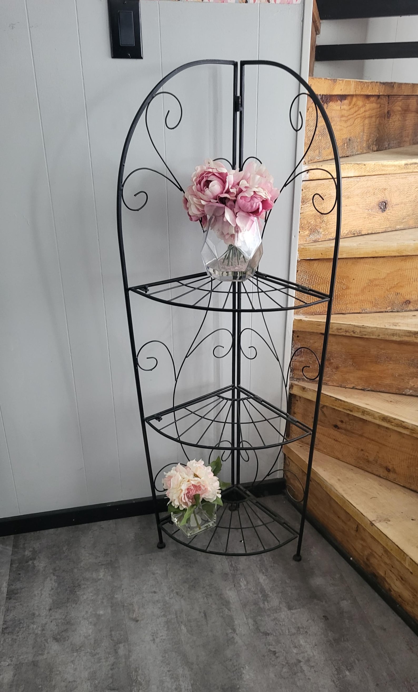 Vintage Corner Metal Shelf Unit 3 Tier. Wrought Iron Folding Corner ...
