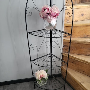 Vintage Corner Metal Shelf Unit 3 Tier. Wrought Iron Folding Corner ...