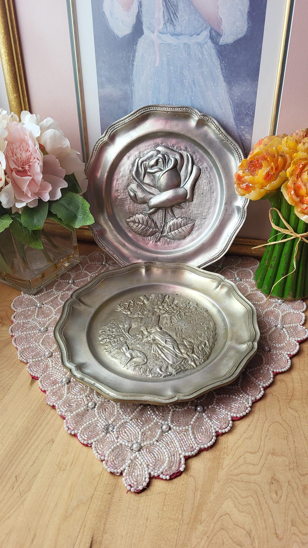 CHOOSE Vintage Handmade Tin Metal Plate Wall Decoration. Flower or ...