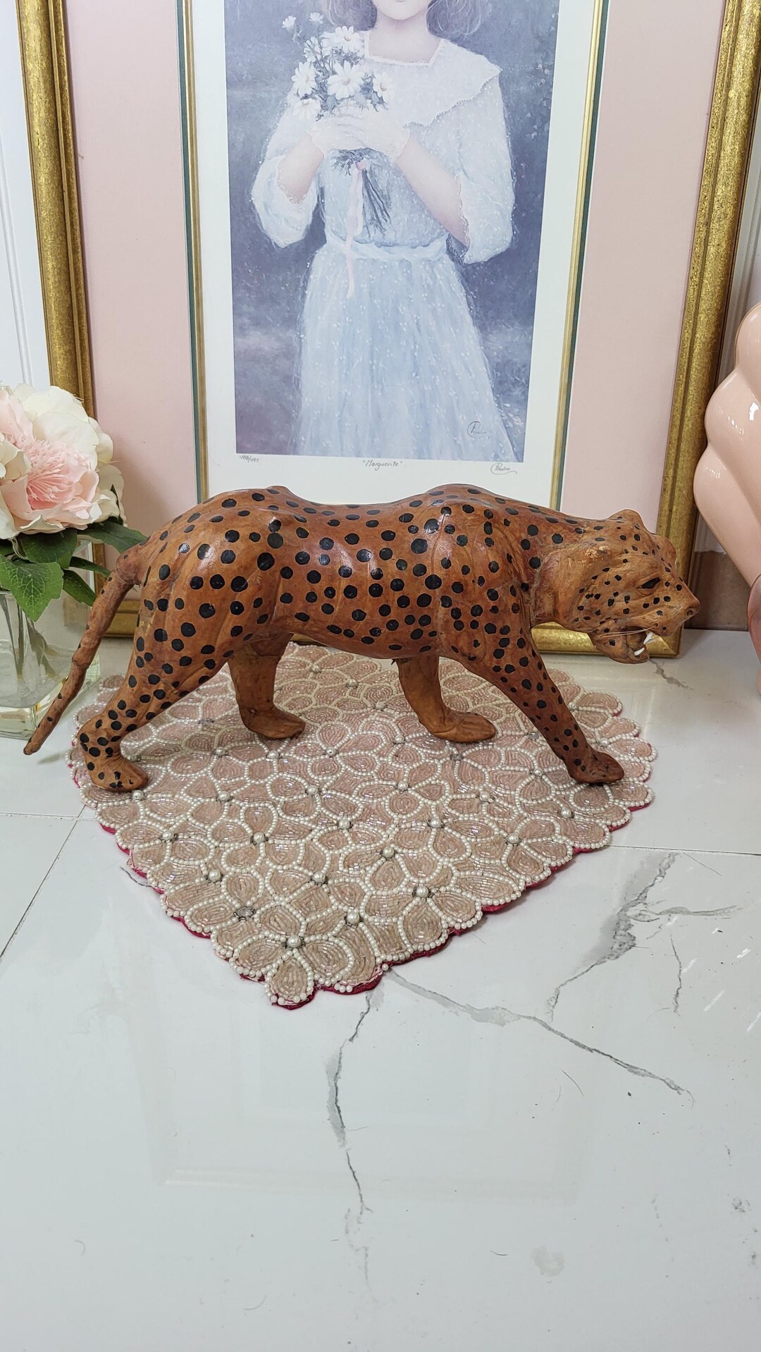 Vintage Leather and Paper Mache Folk Art Cheetah Sculpture - Etsy
