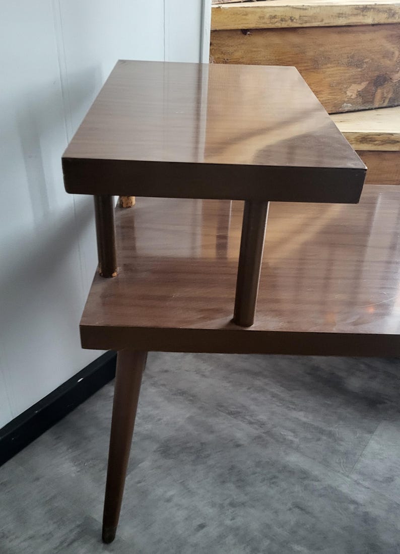 Vintage MCM Faux Wood Table 2 Tier Spindle Style Side End Bedside ...