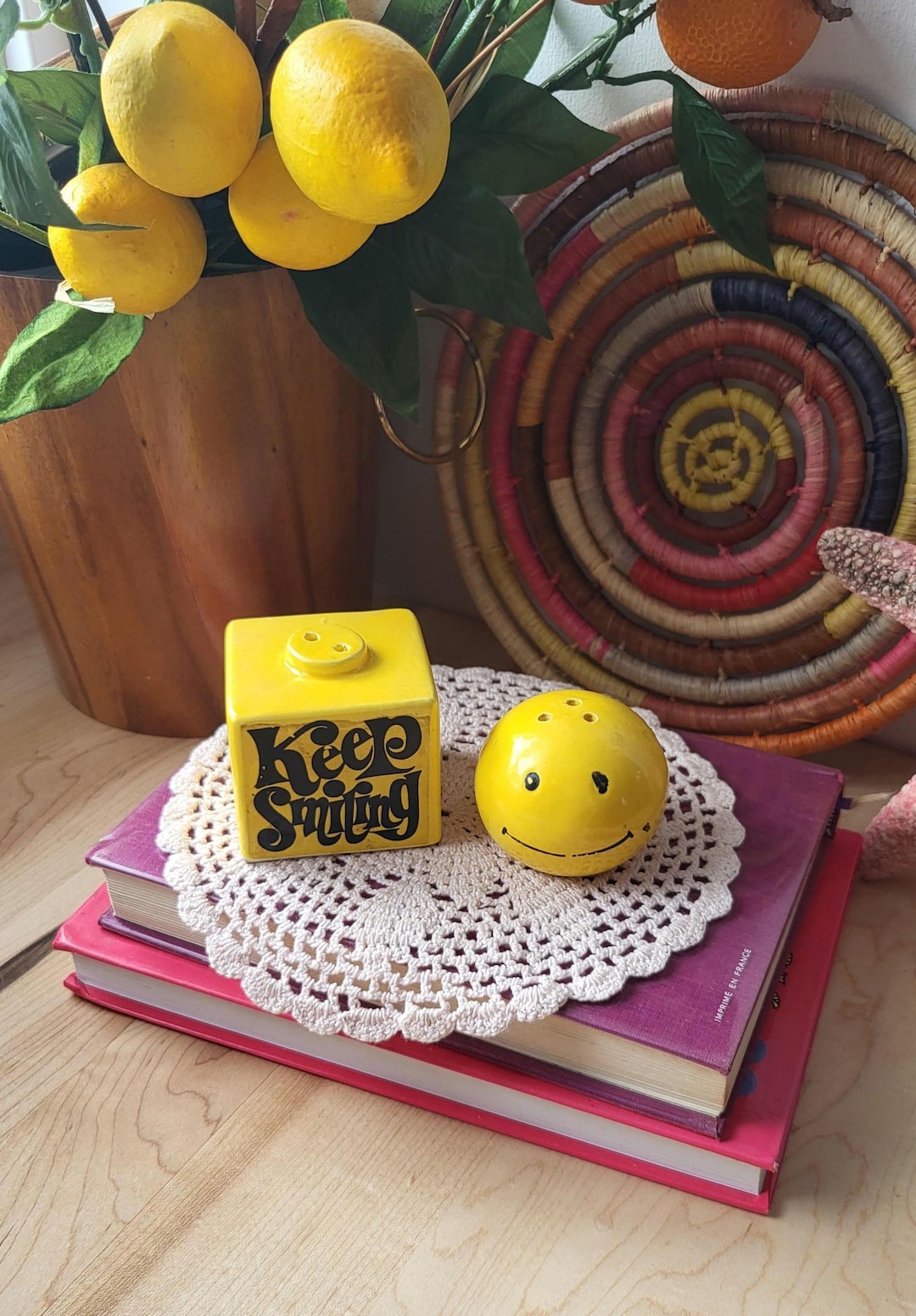 Vintage Yellow Smiley Face Salt and Pepper Shakers. Keep Smiling, Have ...