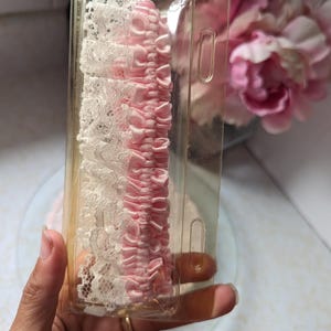 Vintage NOS Elastic Ruffled Lace, White Lace With Pink Ribbon, Apparel ...