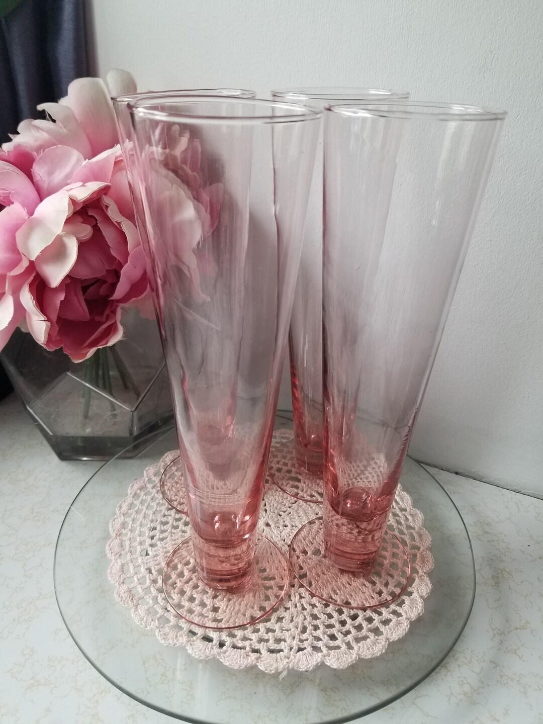 Vintage Blush Pink Champagne Flutes Set of 4 - Etsy