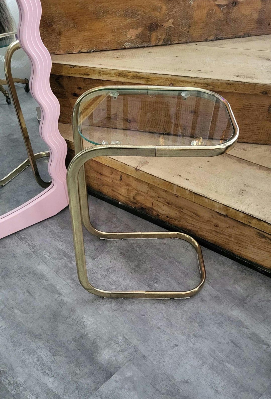 Vintage 1980's Cantilevered Gold Metal and Glass Side Tables. - Etsy