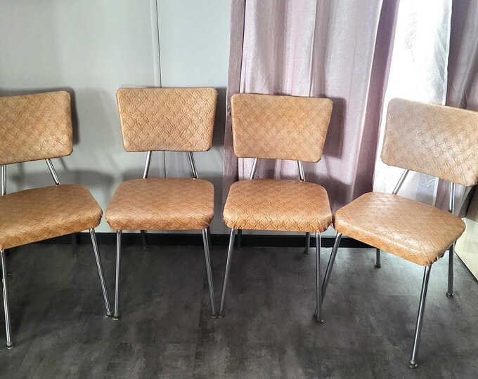 Vintage Vinyl Chairs, Vintage, Kitchen Chairs, Mint Beige Vinyl, Chrome ...
