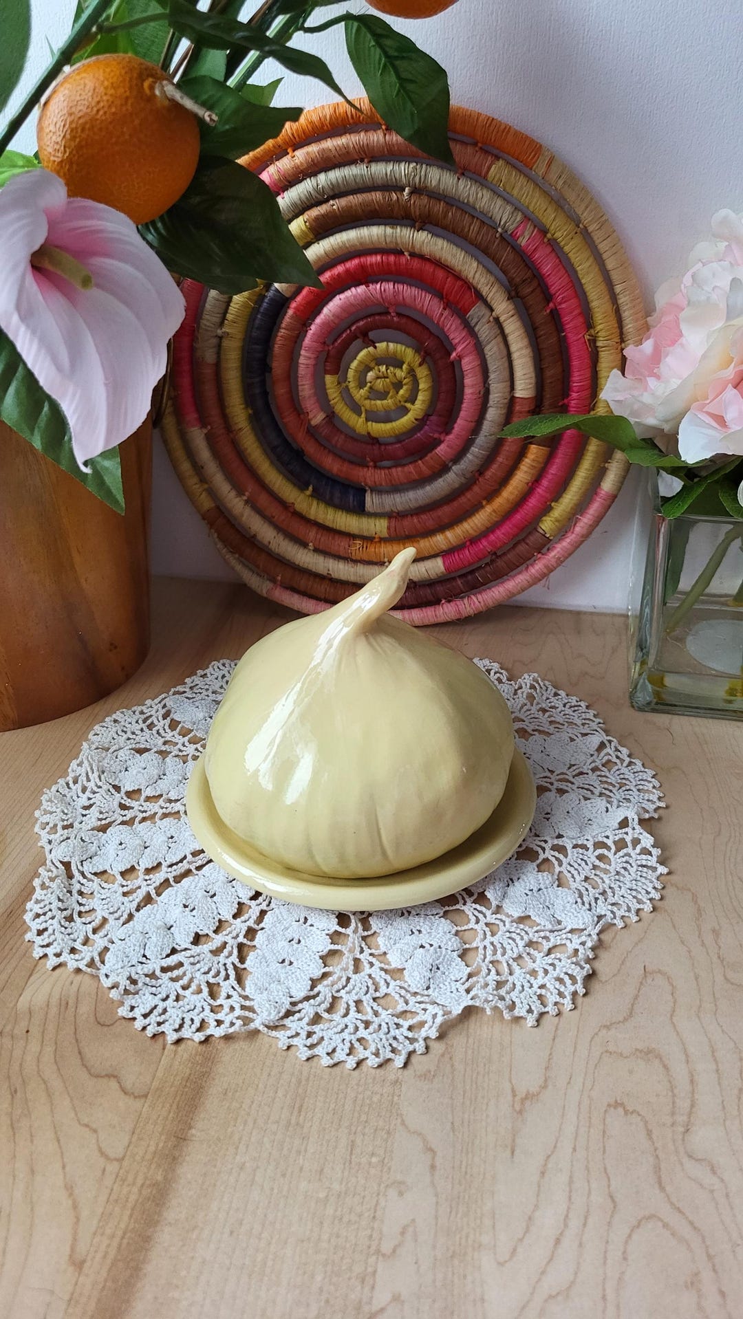 Vintage 70's Ceramic Garlic Pot, Garlic Keeper Pottery Garlic Holder ...