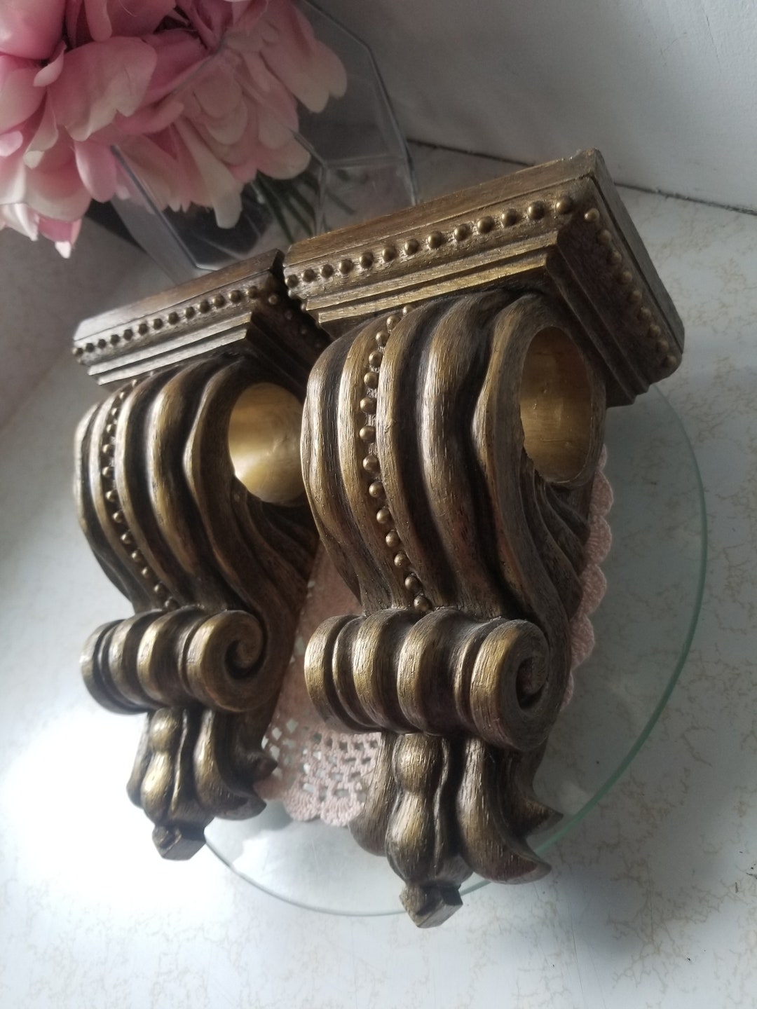 Vintage Corbel Curtain Rod Holders in Dark Gold Plaster or Chalkware ...