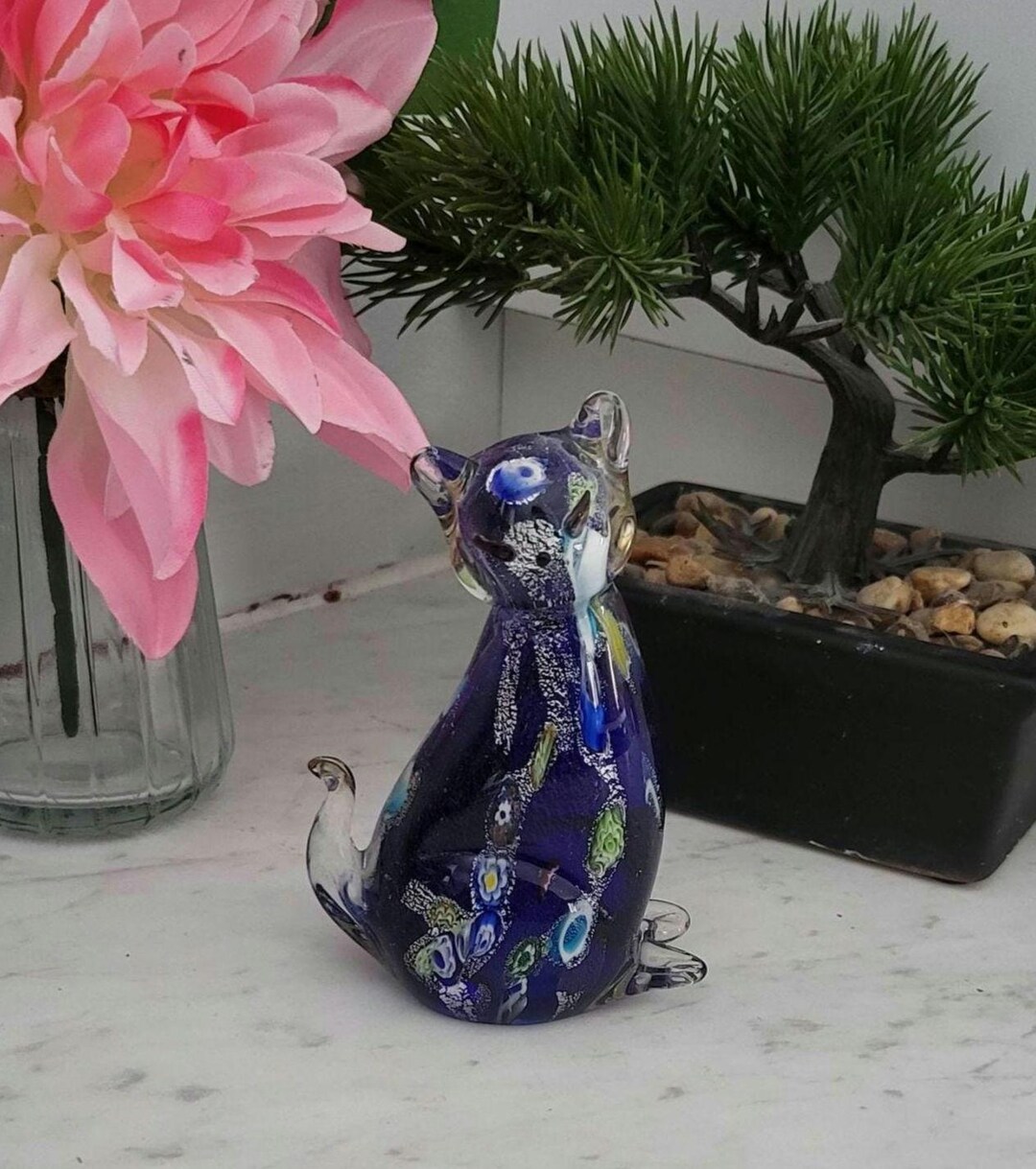 Vintage Blown Glass Blue Cat Figurine. Crystal Cat Figurine Handcrafted ...
