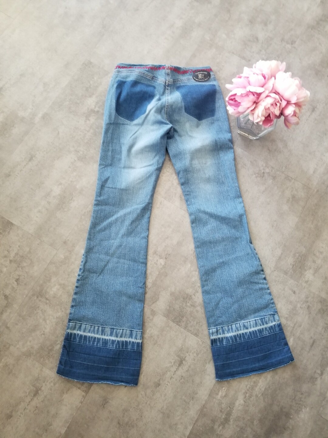 Vintage Parasuco Flare Jeans Logo US 27 Low Rise Wide Leg Dark Wash No ...