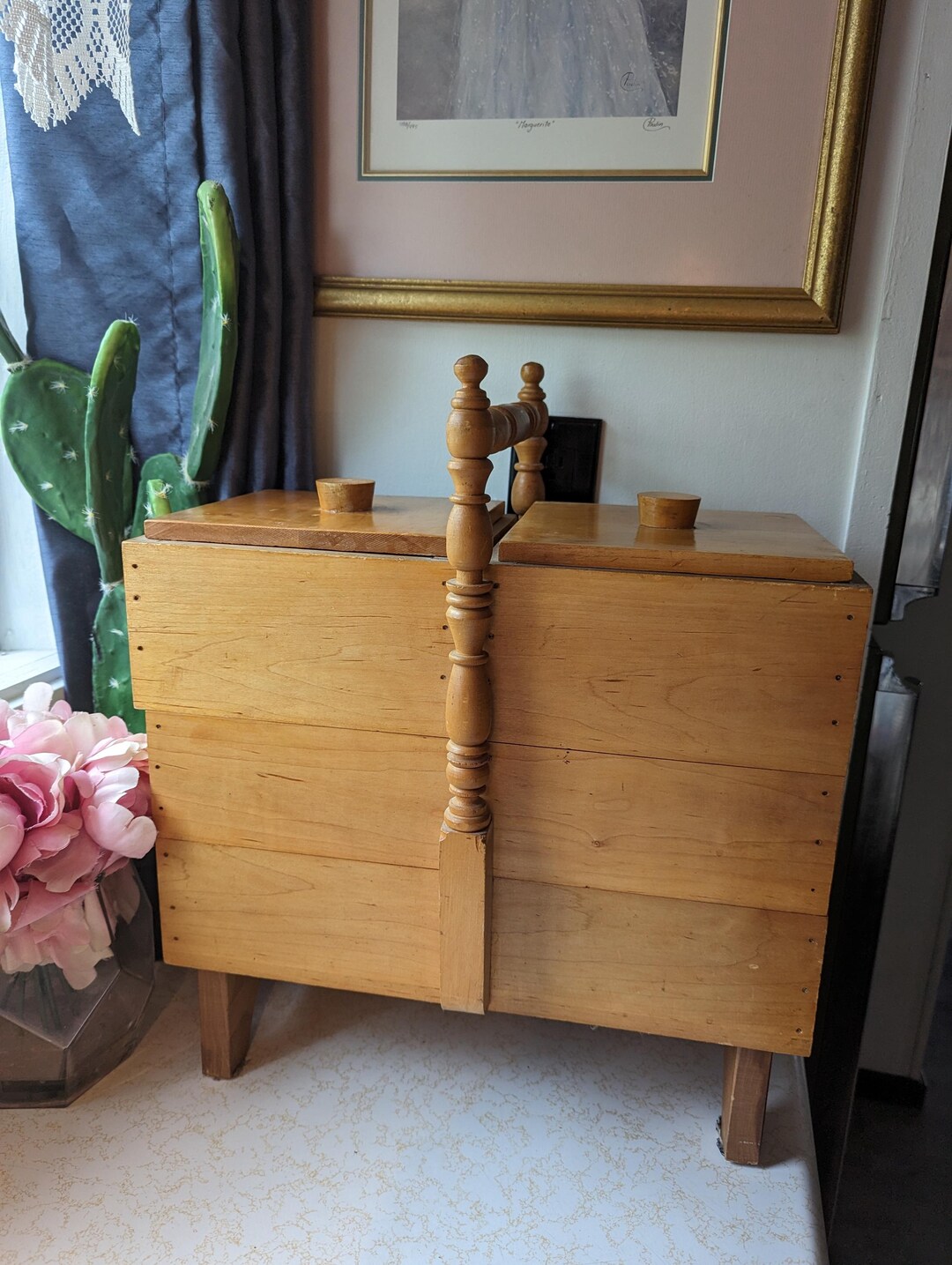 Wooden Sewing Box Expanded Accordion Vintage Sew Basket, Handmade, Fold ...