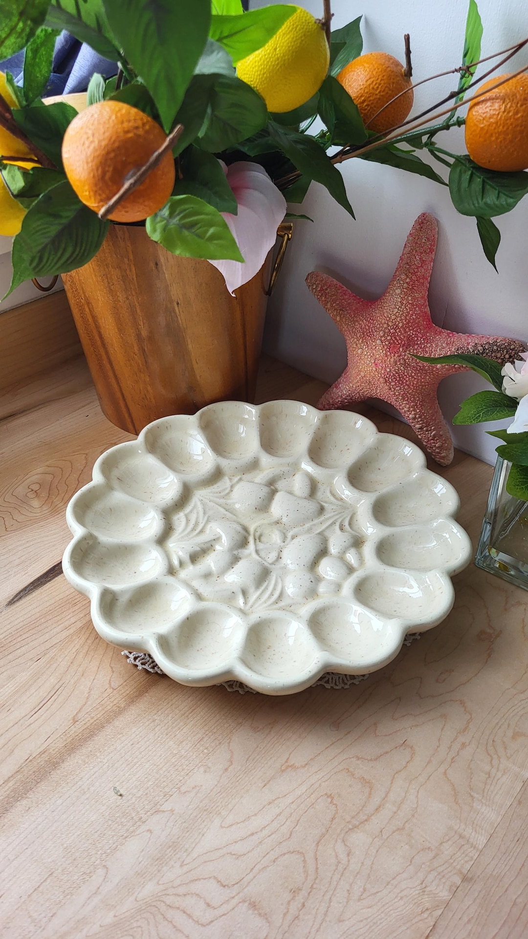 Vintage Beige Ceramic Deviled Eggs Plate Serving Platter. Nice Eggs ...