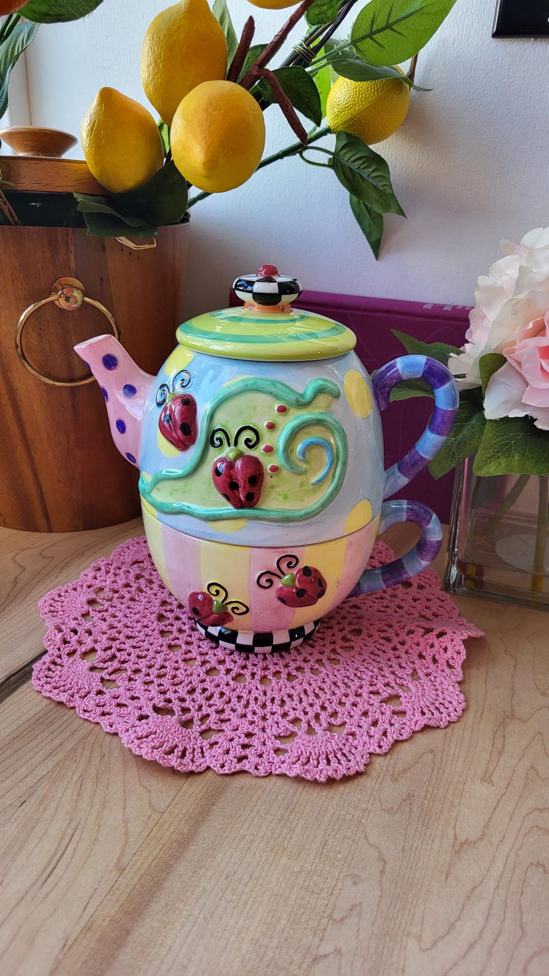 Vintage Ganz Whimsical Stacking Teapot and Cup Set, Tea for One - Etsy