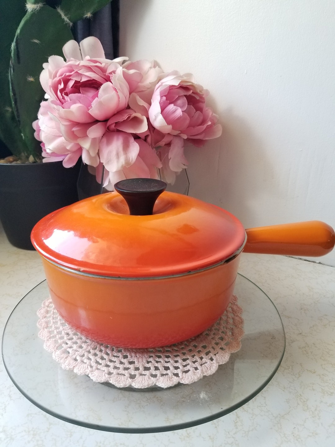 Vintage Le Creuset Orange Cast Iron Enamel Saucepan W/ Lid P18 Made in ...