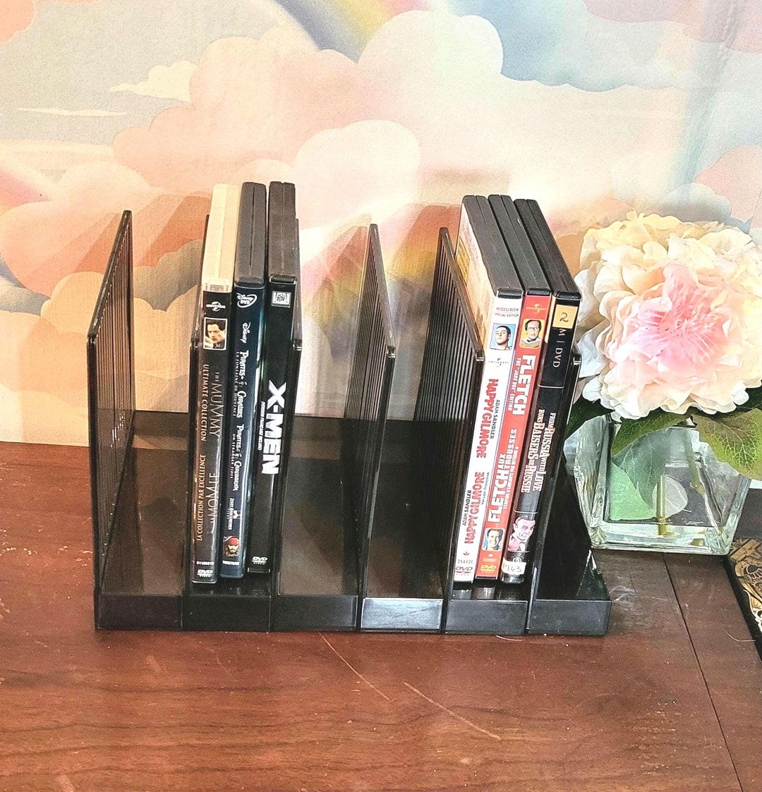 Vintage Dark Dvd's Stand. Plastic. Rack DVD. Folder Rack Desk Storage ...