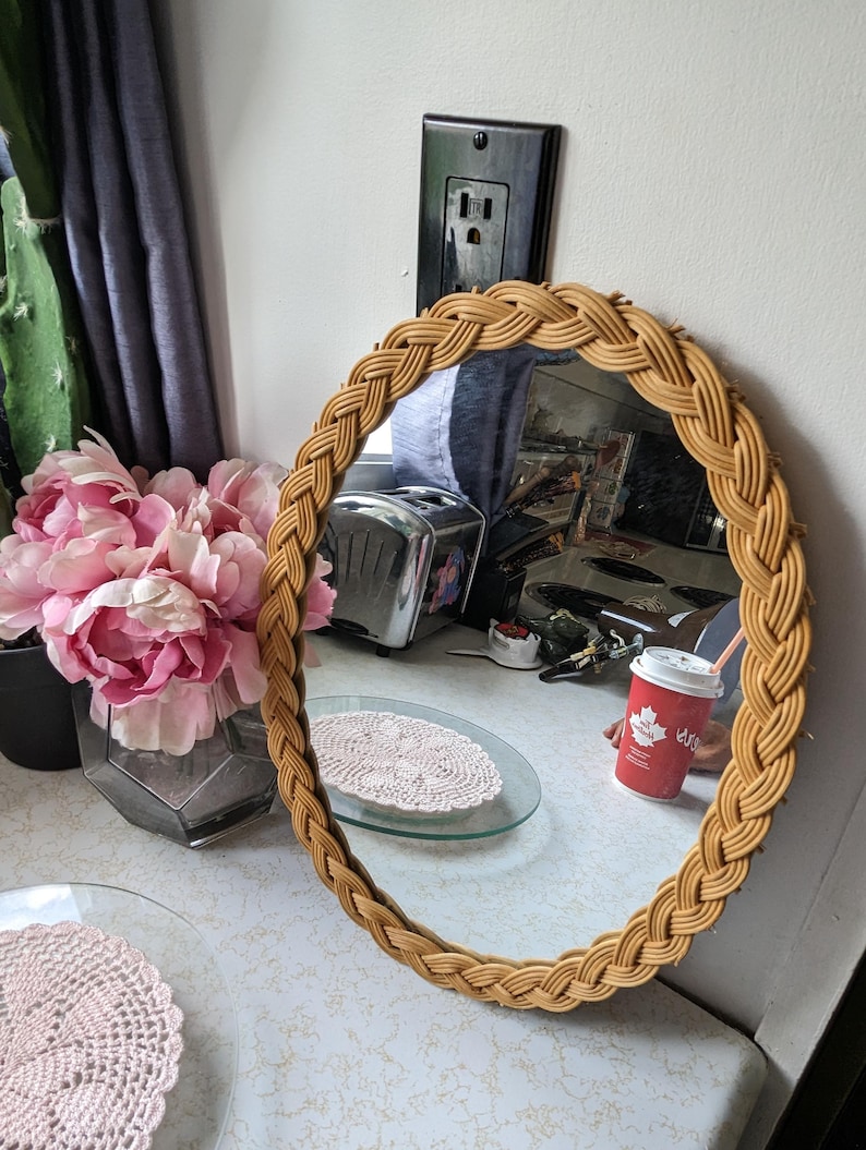 Mid Century Wall Mirror Vintage Rattan Round Wall Mirror Style Boho ...