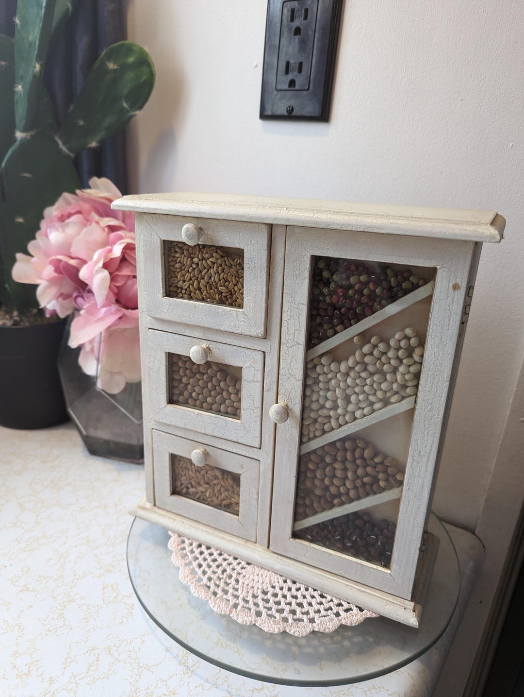 Vintage Rustic Wooden Spice Rack 3 Drawers One Door With Spice Decor - Etsy