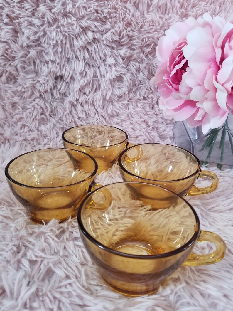 Vintage Amber Colored Thick Glass Coffee Tea Cups Set of 4 - Etsy