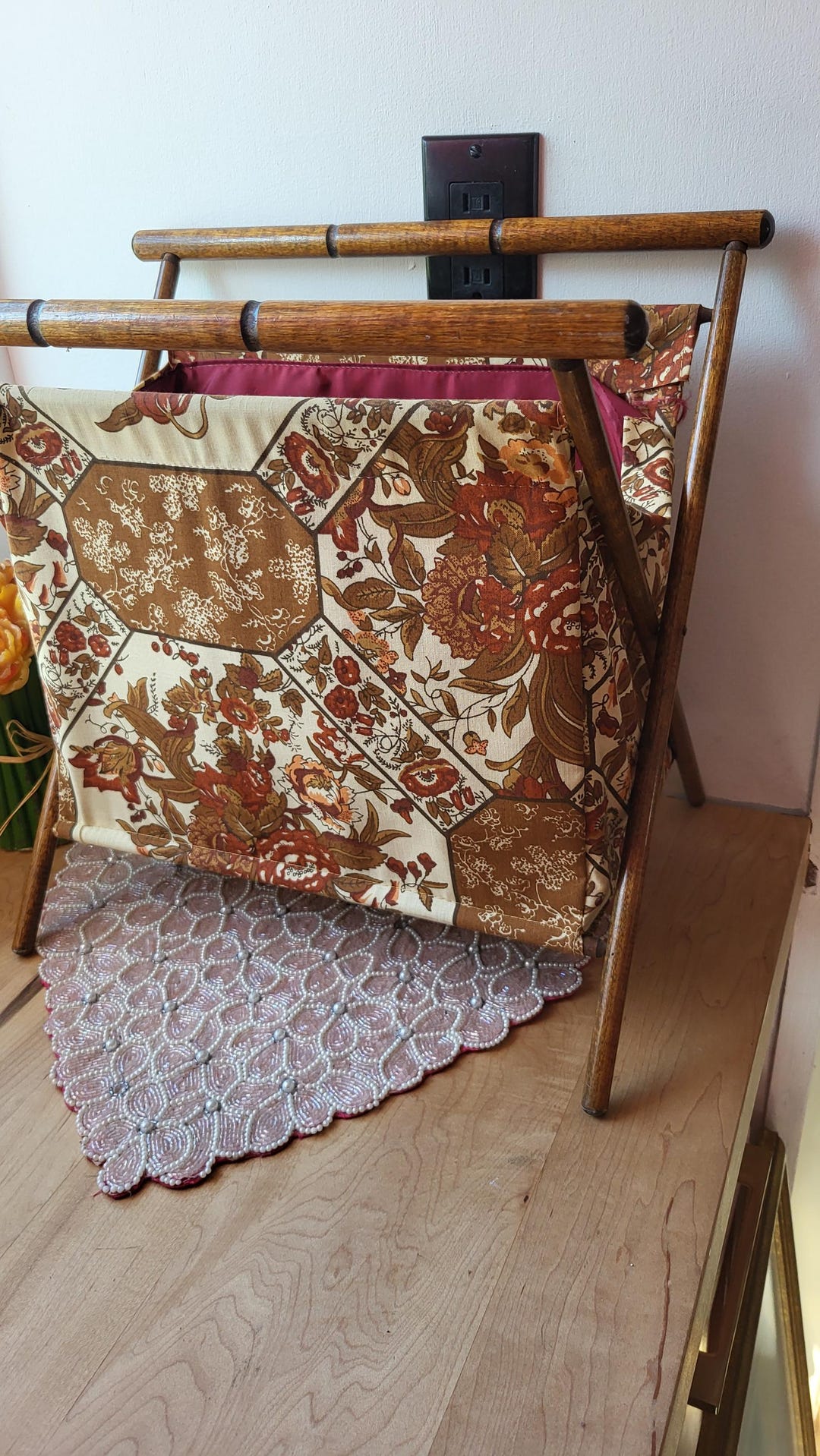 Vintage Folding Knitting Caddy, Floral Sewing Craft Holder, Chain Retro ...