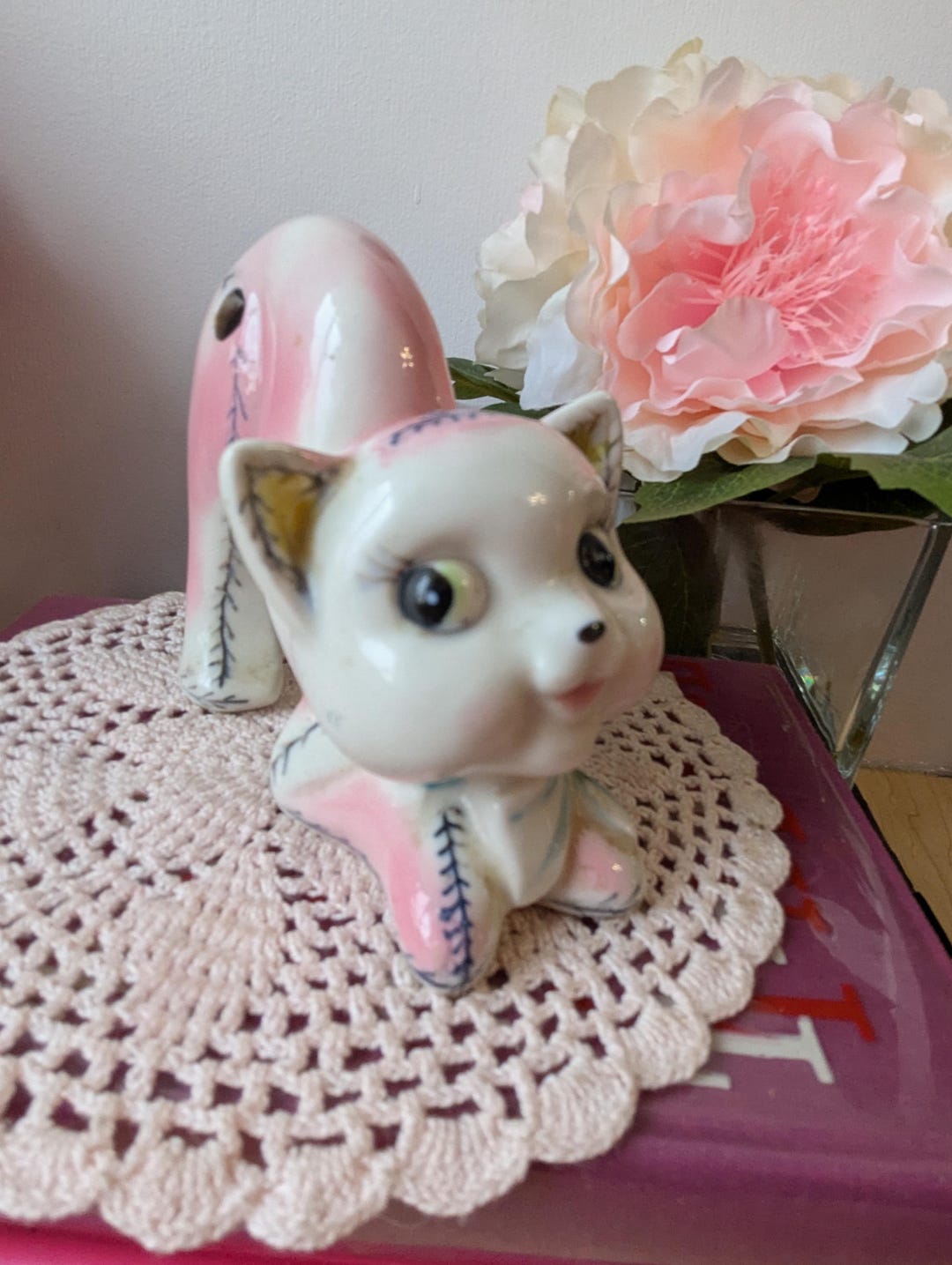 Vintage Kitsch Japan Pink Cat Arch Back Pottery - Etsy