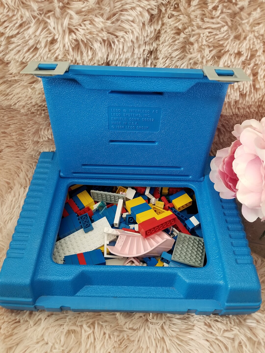 Vintage Lego Blue Plastic Storage Case Organizer Travel Carry Box With ...