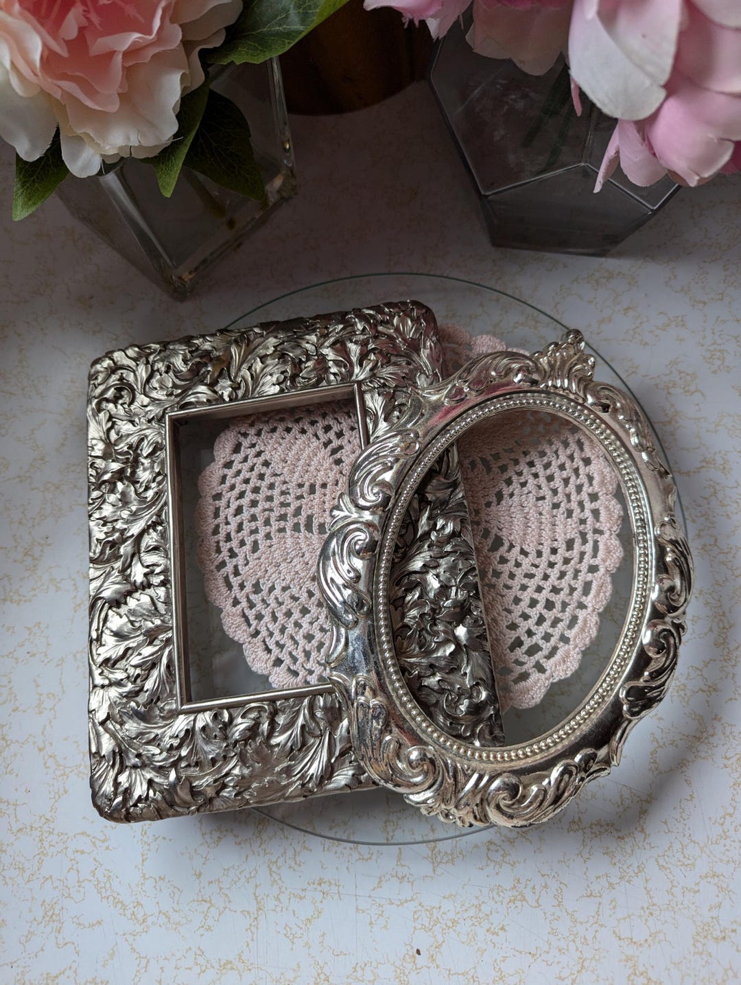 Vintage Pair of Terragraphics Silver Photo Frame, Memory Holder, Heavy ...