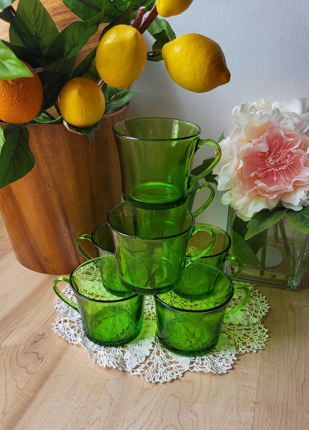 Vintage Green Glass Coffee Mugs by Duralex | Made in France | 80's ...