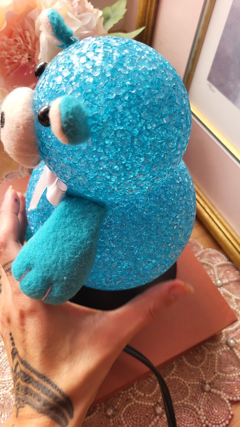 Vintage Y2K Retro Lamp, Blue Jelly Bear Stuffed Lamp, Table Lamp ...