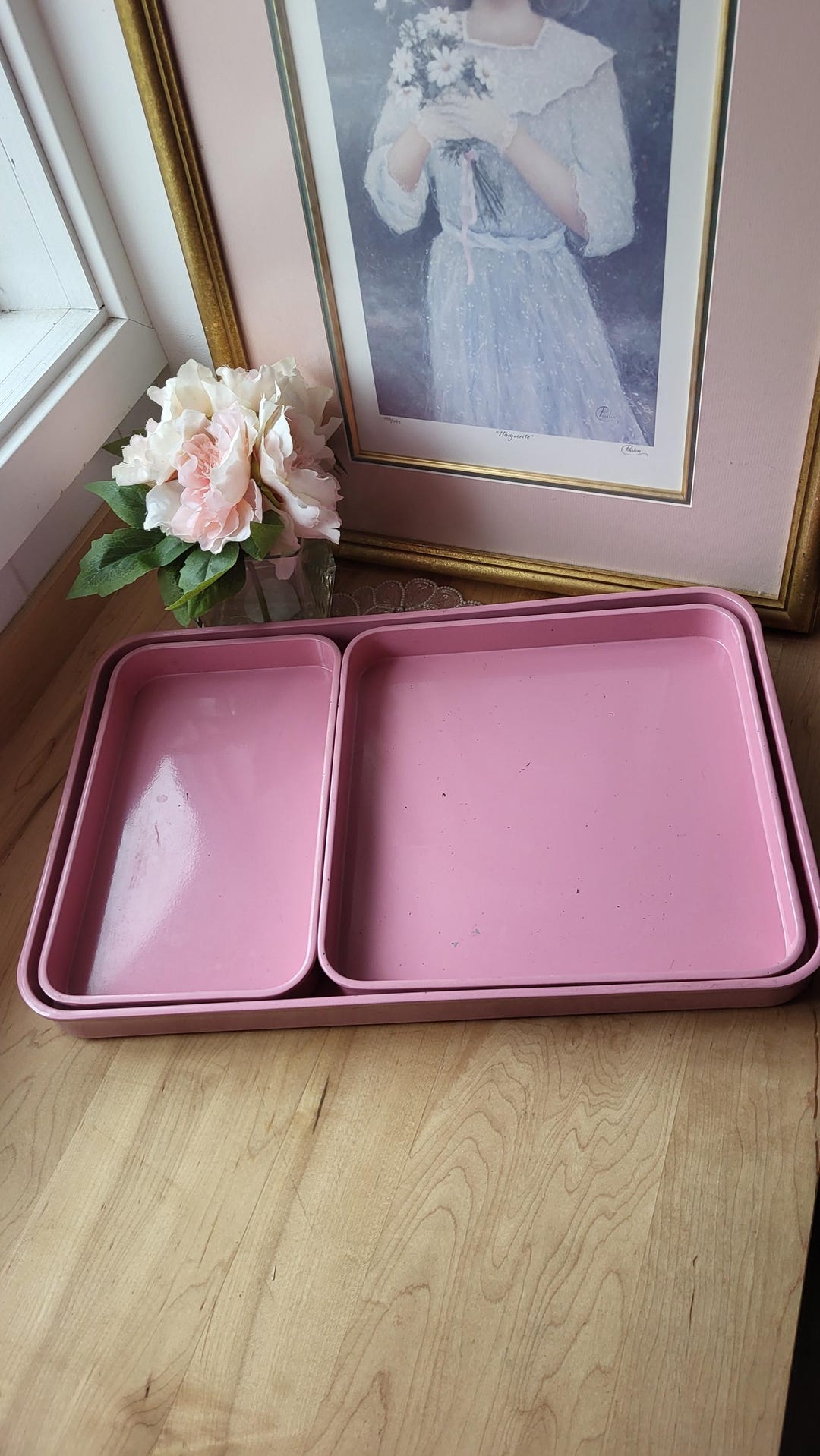 Vintage Set of 3 Pink Trays. Three Differents Sizes. - Etsy