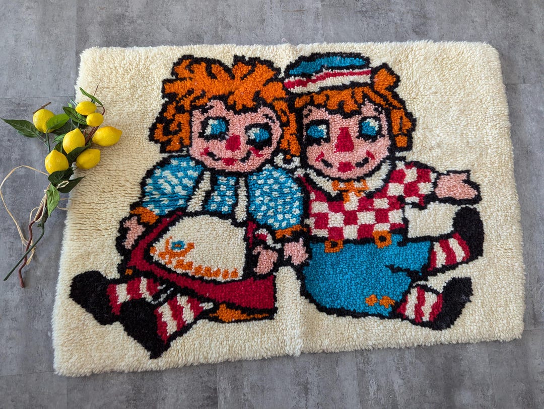 Vintage Hand Crafted Raggedy Ann and Andy Latch Hook Rug Throw - Etsy