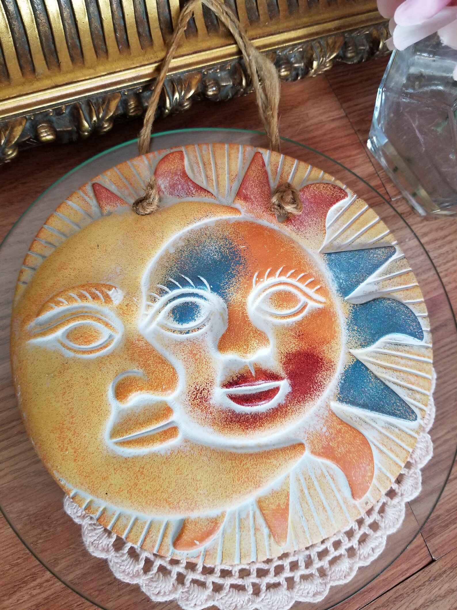 Vintage Terra Cotta Sun & Moon Wall Hanging - Etsy