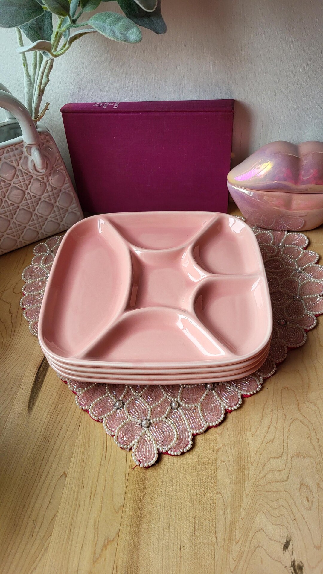 Vintage Set of 4 Pink Ceramic Fondue Plates Made in Japan - Etsy