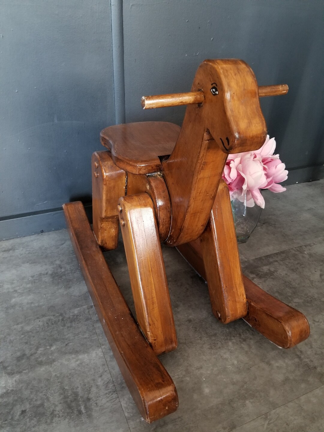 Vintage Solid Wood Handmade Rocking Horse Missing Mane - Etsy