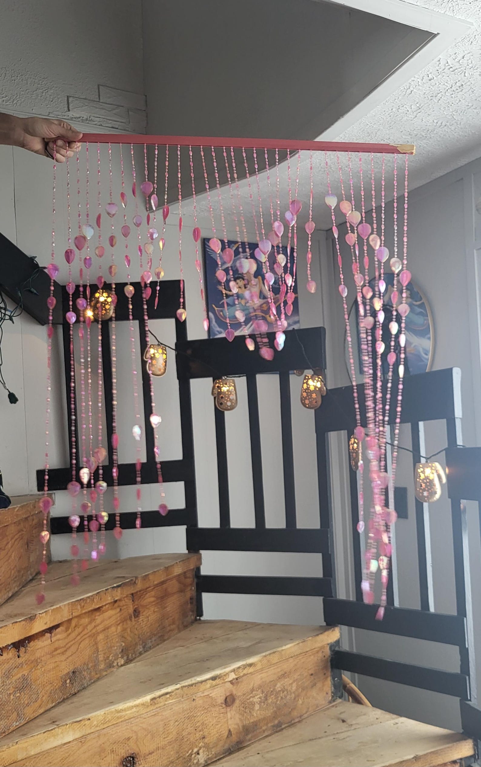 Vintage Y2K Pink Acrylic Beaded Heart Door Curtain. Home Decor Tassel ...