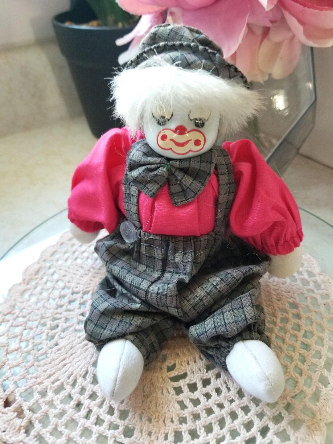 Vintage 90s Porcelain Clown Beans Sand Body With Colorful Pink and Grey ...