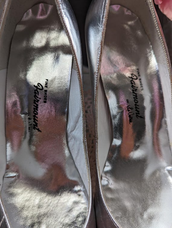 Vintage Leather Pumps In Silver 80's High heel, size … - Gem