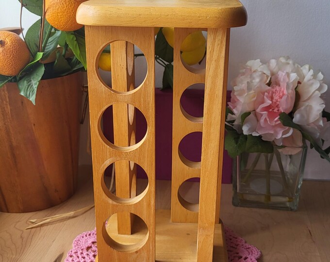Vintage Counter Top Rotating Spice Rack Carousel Wood Tower Spice Rack ...