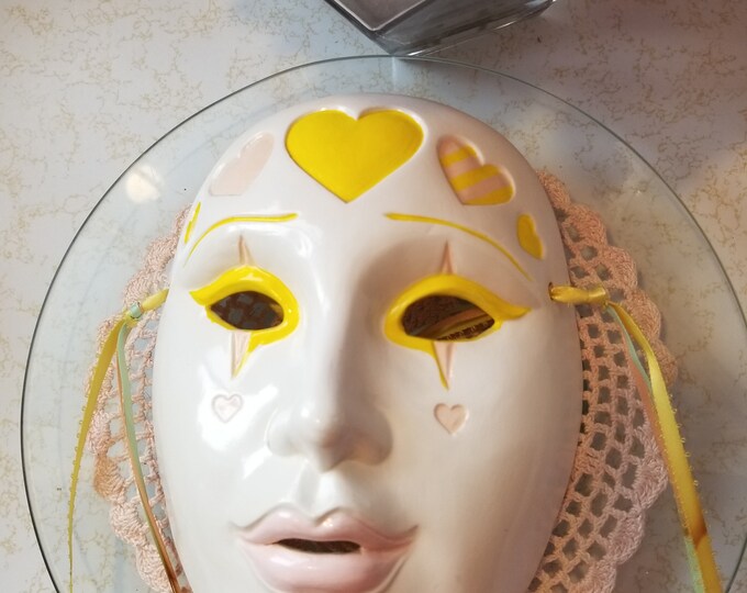 Vintage Ceramic Hand Painted Pierrot White Yellow Pink Carnival Face ...