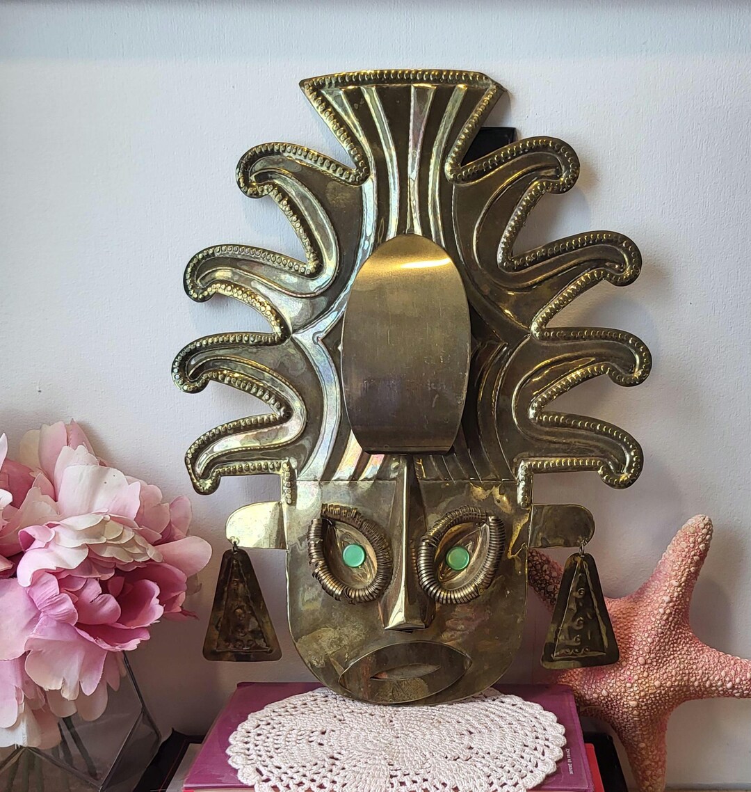 Vintage Tribal Gold Brass Mask South America Colombia. Ethnic Brass ...