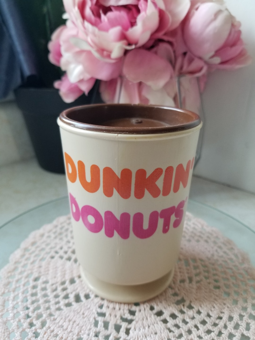 Vtg DUNKIN DONUTS Whirley Plastic Travel Mug Cup With Lid - Etsy