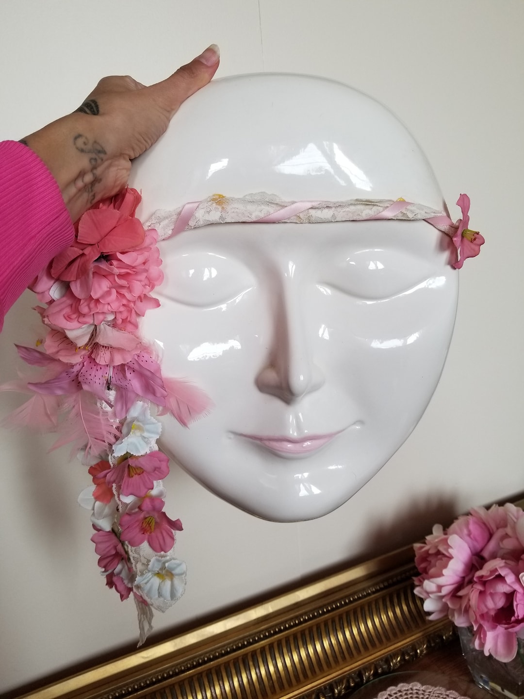 Vintage Ceramic Art Deco Mask Closed Eyes 14" Wall Hanging Carnival ...