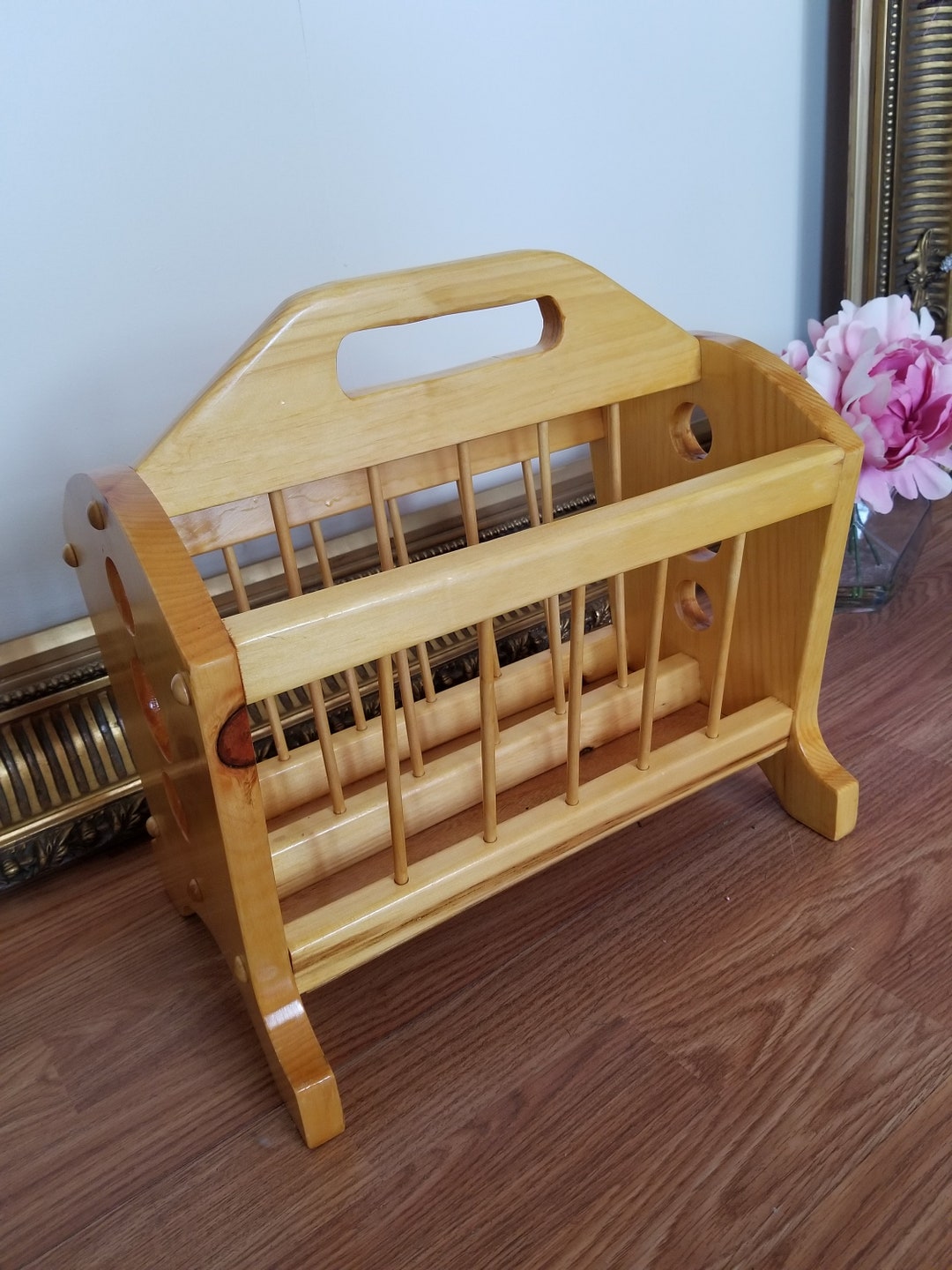 Vintage Wooden Newspaper Rack MCM Home Organization Floor - Etsy