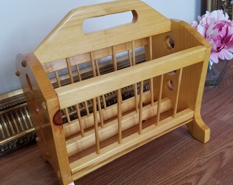 Vintage Wooden Newspaper Rack MCM Home Organization Floor Magazine Rack ...