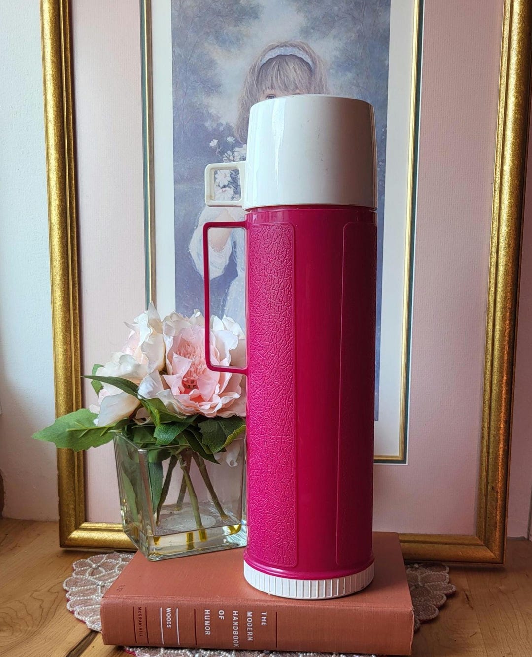 Vintage Rare Fuchsia Thermos, Pink Thermos With Glass Filler, 13” Pink ...