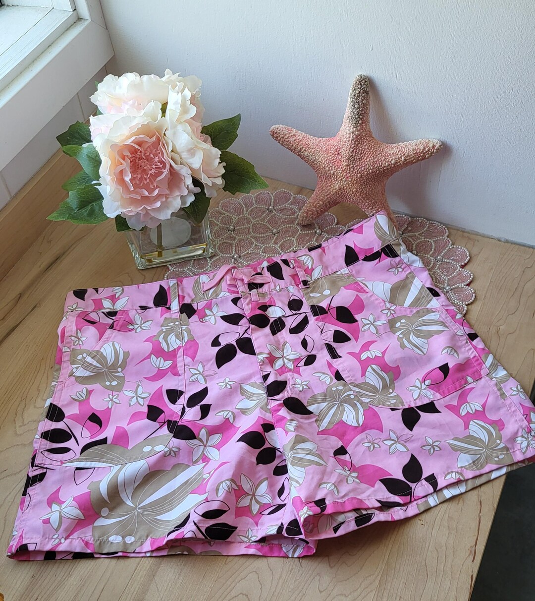 Y2K Floral Hawaii Pink Surf Board Shorts Flowers Print Size M. Surf ...