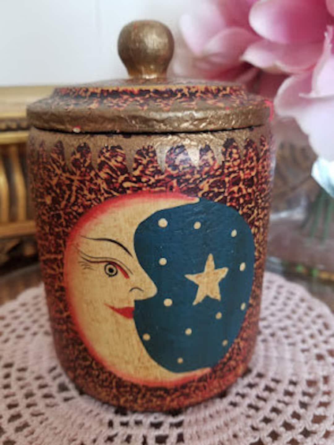 Vintage 90's Celestial Moon and Stars Collectable Wooden Box Tabacco ...